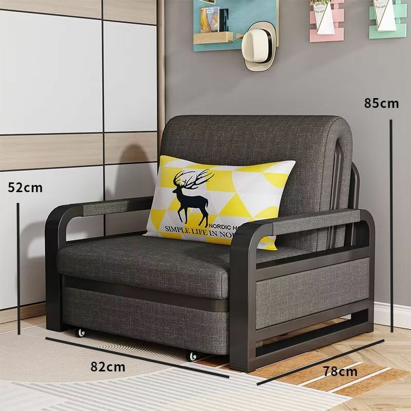 Кресло-кровать, раскладное, лен, серая/черная обивка, с подлокотниками