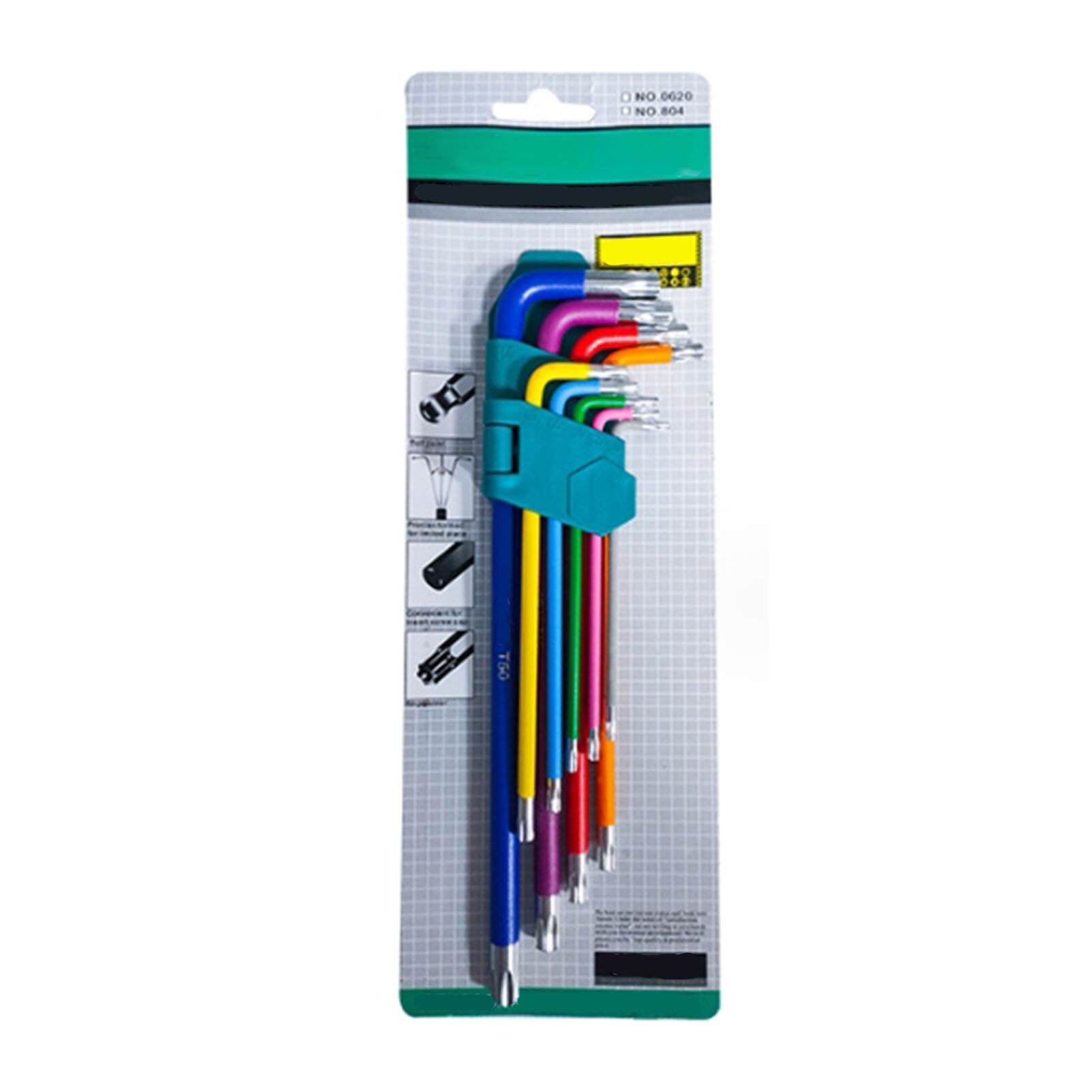 Набор из 9 гаечных ключей в форме звезды из хромованадиевой стали с длинной рукояткой для ремонта.