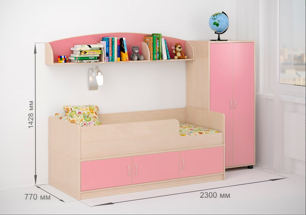 Детская стенка Л №21 Дуб молочный - Розовый