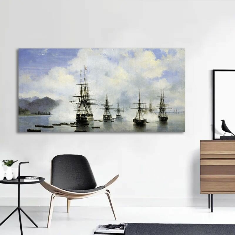 Репродукция картины на холсте, Айвазовский "Десант в Субаши" ,40х80 см.