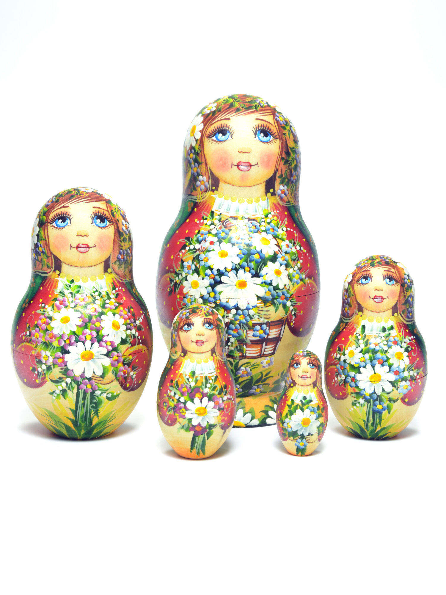 Матрешка "Корзина Ромашек", высота 15см, 5кукол, авторская роспись