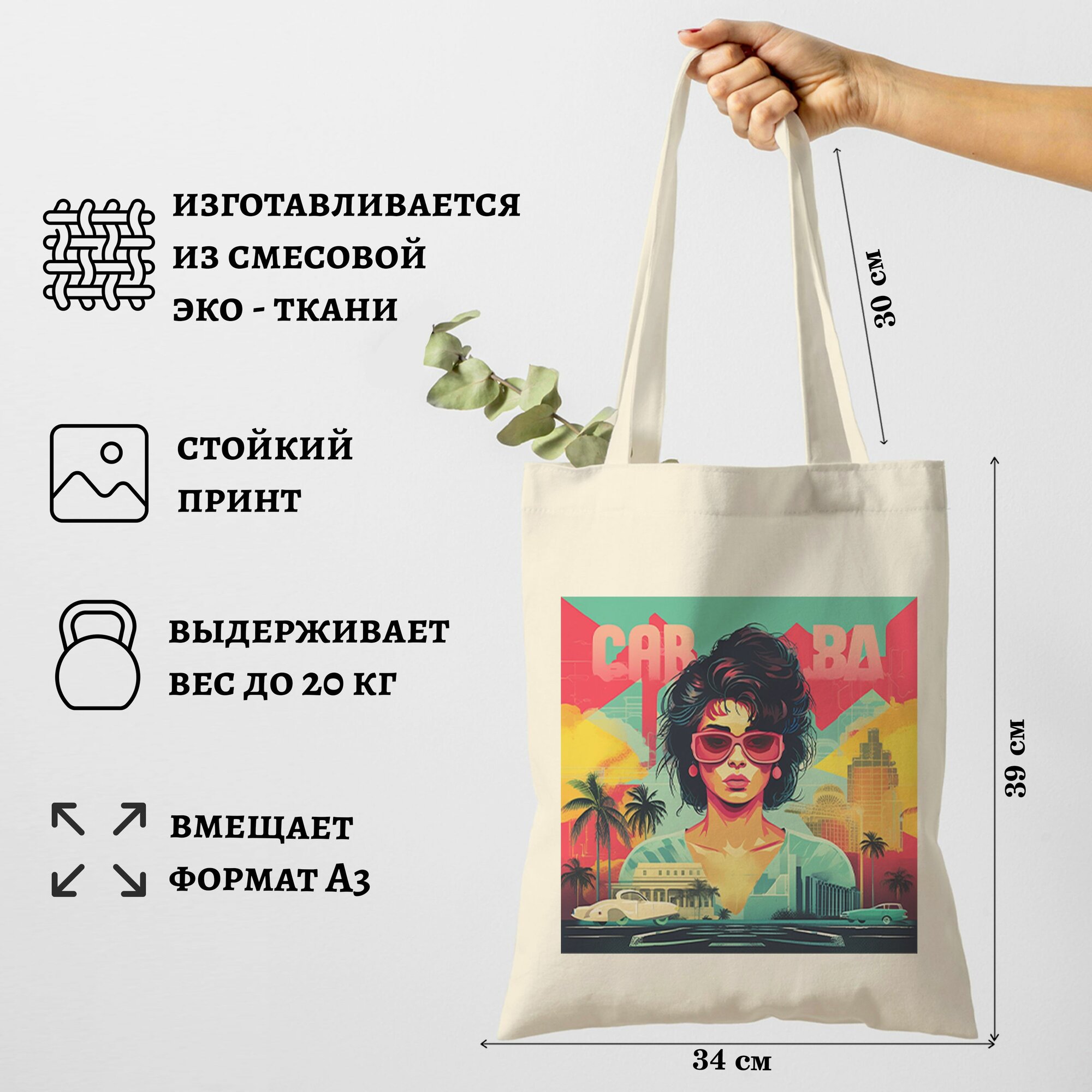 Сумка шоппер шоппер с принтом "Кубинская девушка в очках", шопер авоська холщовая с рисунком в подарок