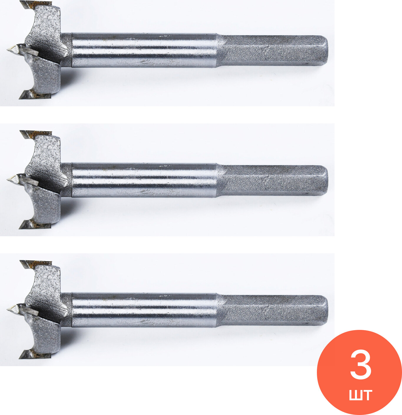 Сверло Форстнера Elitech / Элитеч по дереву, твердосплавное, с цилиндрическим хвостовиком, диаметр 24мм, рабочая длина 49мм / оснастка (комплект из 3 шт)