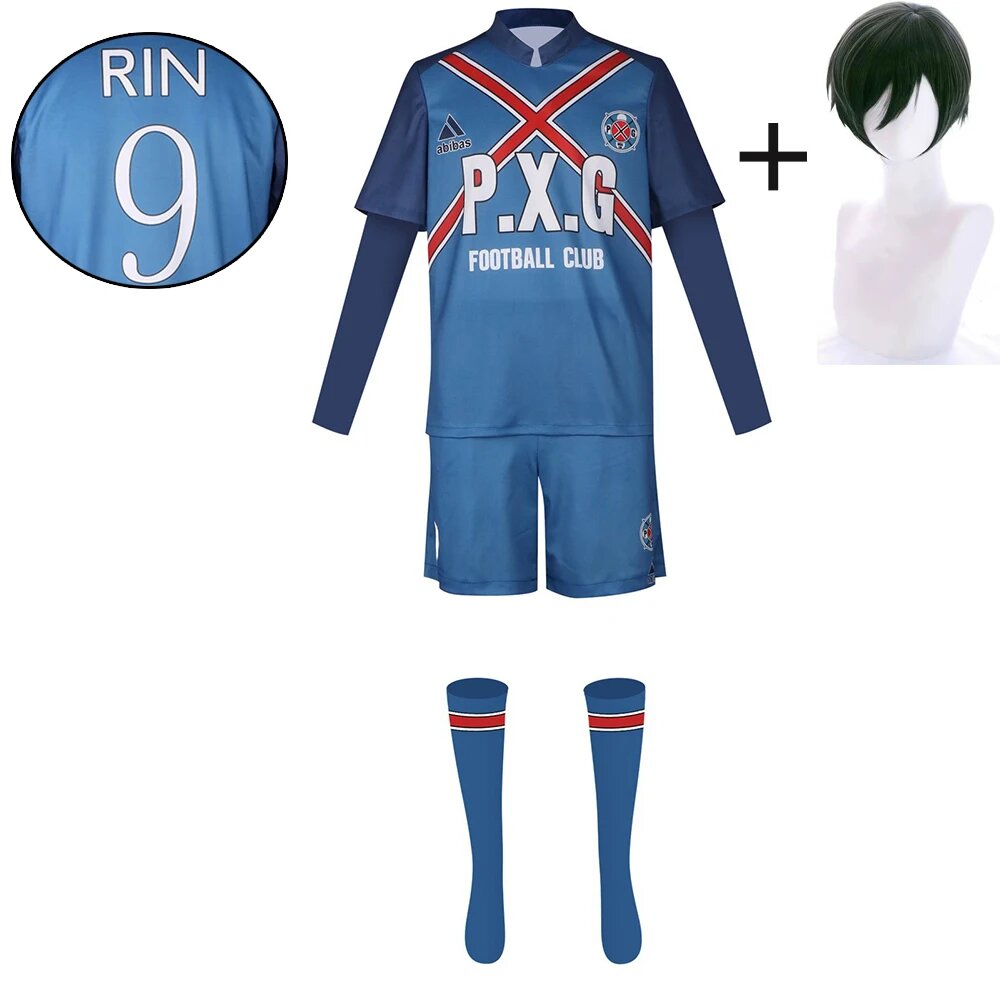 Blue Lock Rin Itoshi Косплей футболки P.X.G Синий, L, costume wig A