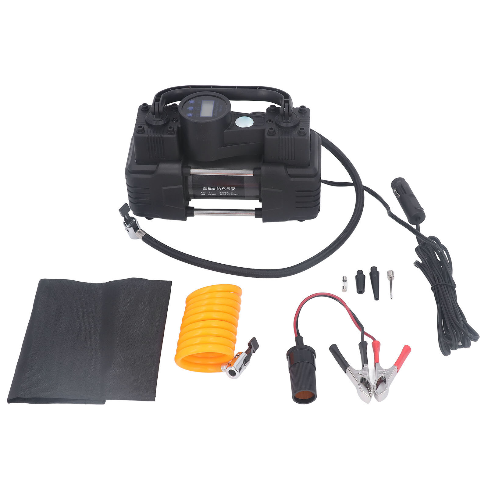12-вольтовый воздушный компрессор с LED-подсветкой и цифровым дисплеем, двухцилиндровый автомобильный насос для накачивания шин до 100 PSI.