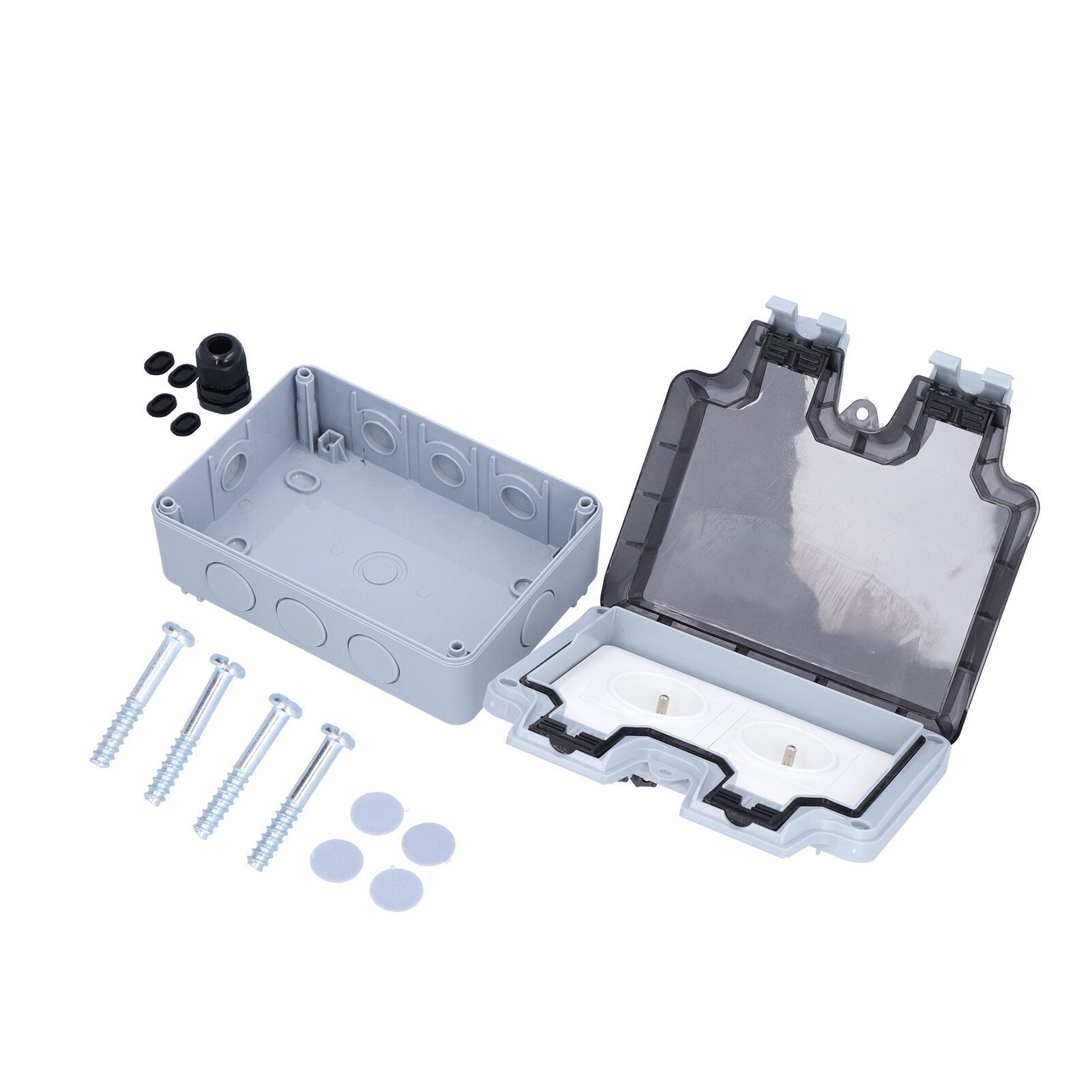 Европейская стандартная водонепроницаемая розетка с двойным питанием, защищенная от атмосферных воздействий и предназначенная для установки навесного замка. Франция, 250 В, 16 А.