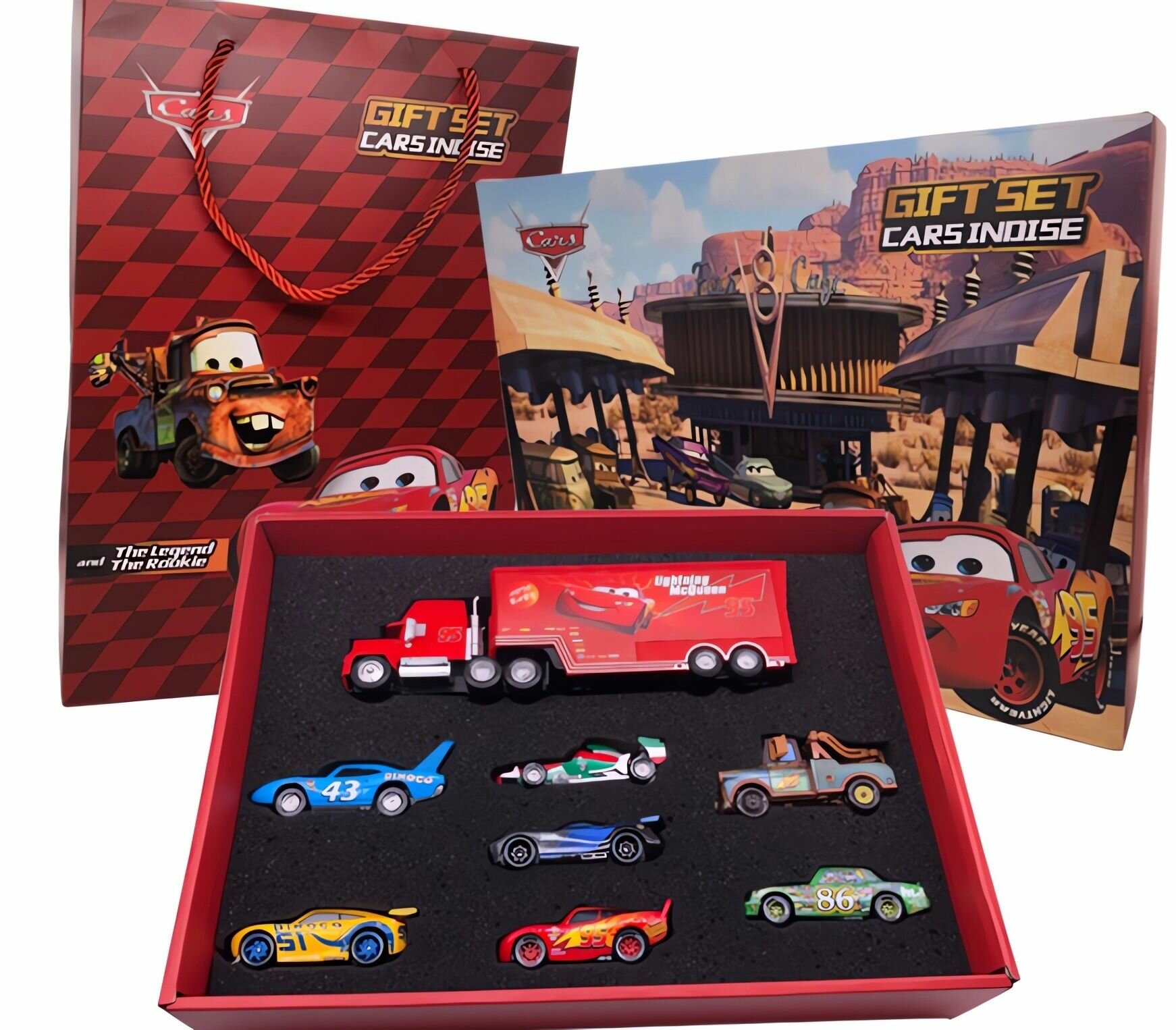 Подарочный набор лицензионных металлических машинок "Тачки" ("Cars") 8 в 1 + фирменный подарочный пакет в комплекте