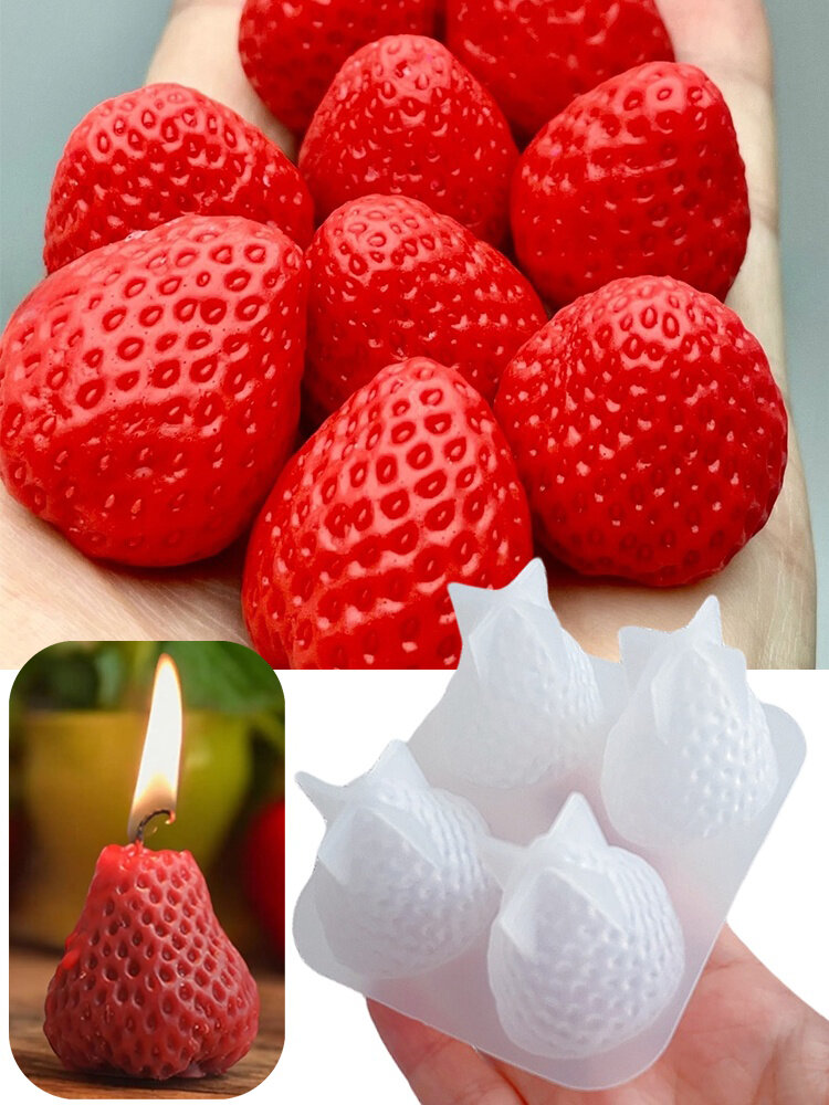Силиконовая форма для свечей мыла и шоколада в виде клубники, 4 ячейки, пищевой силикон, форма для десертов и рукоделия