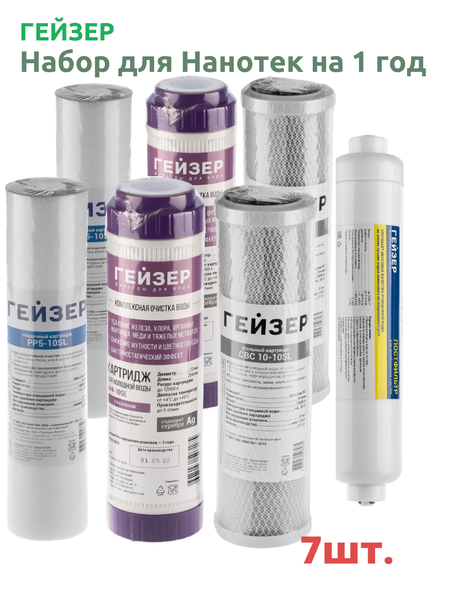 Комплект катриджей для Нанотек на год ,7 предметов, без мембраны