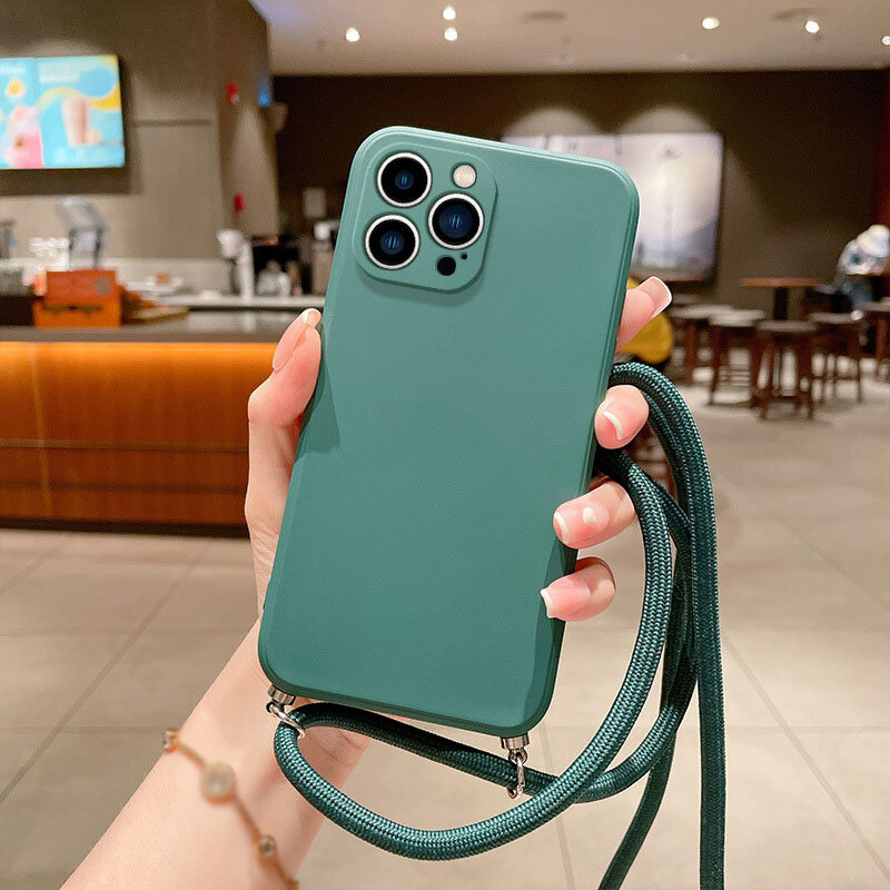 Чехол для телефона со шнурком через плечо для iPhone 13 , силиконовый чехол для телефона с регулируемым шейным ремешком, мягкий противоударный чехол с ремешком на шею