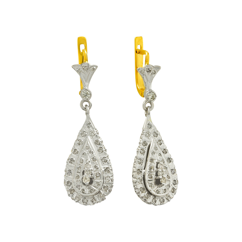 Женские серьги из желтого золота 750 пробы, с бриллиантами с подвесными элементами