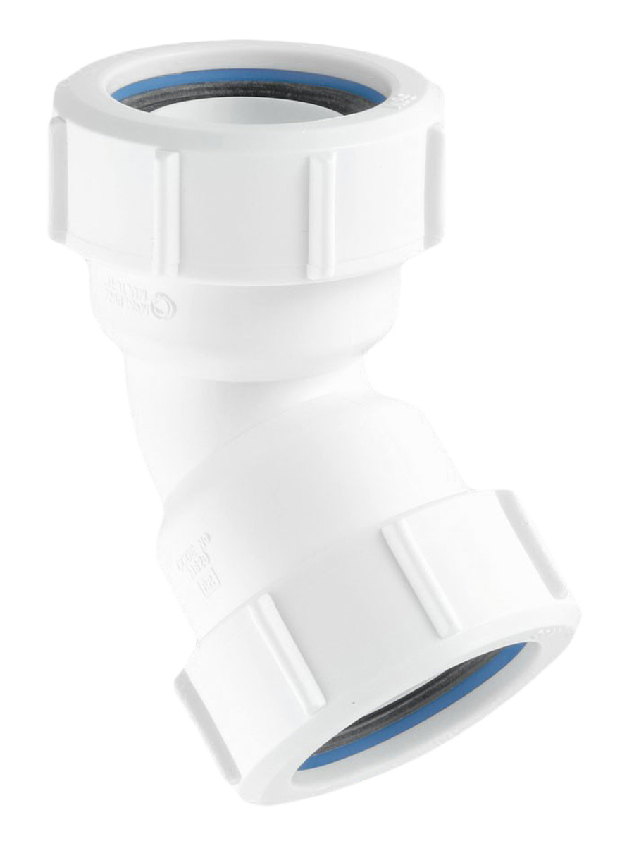 Отвод McAlpine 32х135°, белый двухраструбный (зажим. гайки) 32B-WH