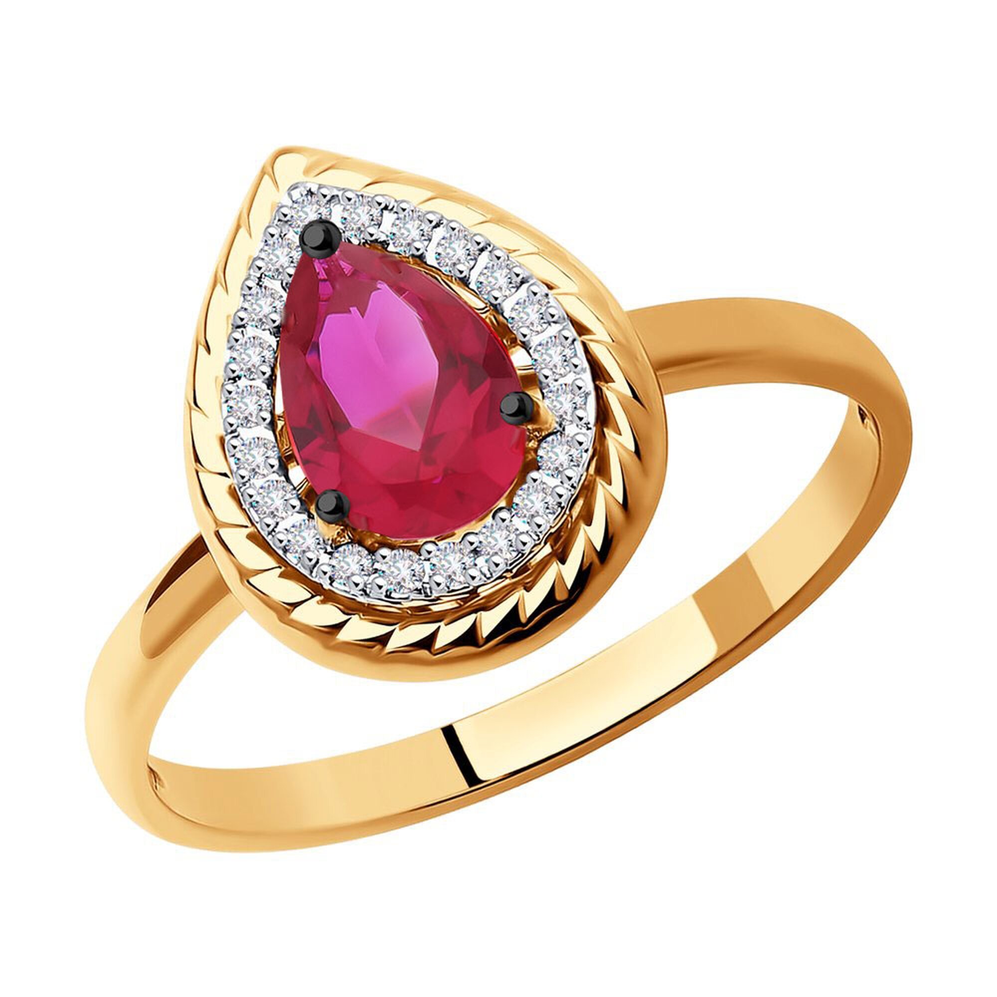 Кольцо, красное золото, 585 проба, рубин, бриллиант