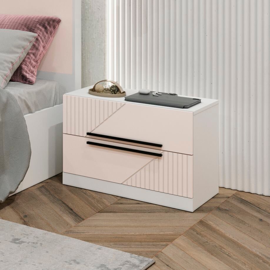 Тумба прикроватная Палермо от ВНК-Мебель, с 2 ящиками, размер 60х40х45см, цвет Белый/Бежевый