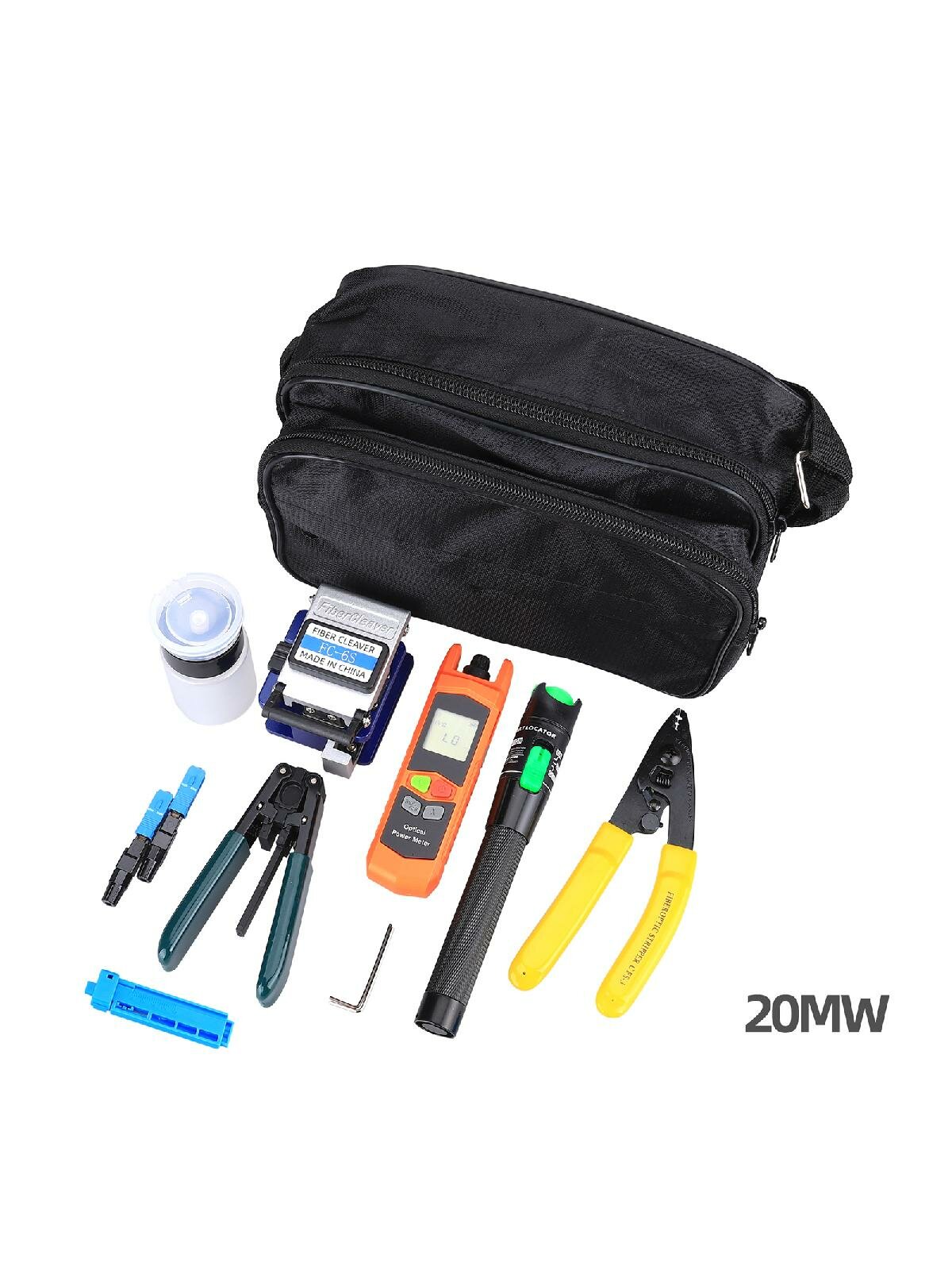 Optical Fiber Tool set Fiber Cold Connection Tool 16in1 Optical Fiber Bag, FC65 Fiber Cleaver, Optical Power Meter,