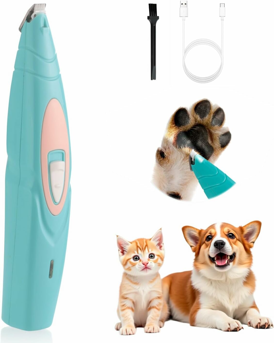 DINGXIAN Электрический триммер для лап и шерсти собак и кошек с подсветкой, беспроводной бесшумный аппарат для стрижки когтей, ушей, морды