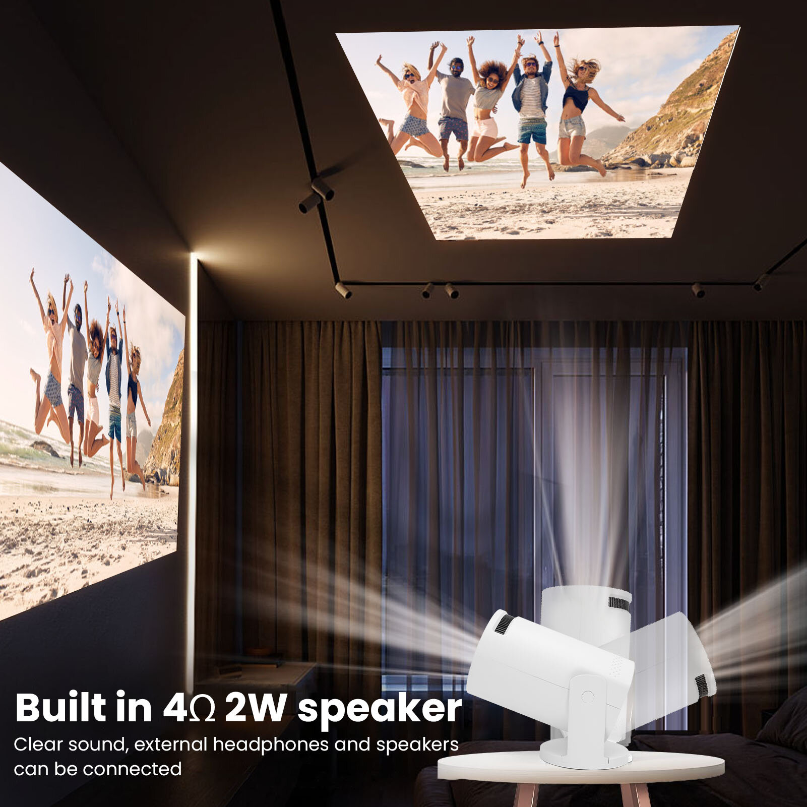 Маленький портативный проектор 1080P с автоматической коррекцией, беспроводной, проводной, проектор для улицы, для телефонов, планшетов, вилка ЕС