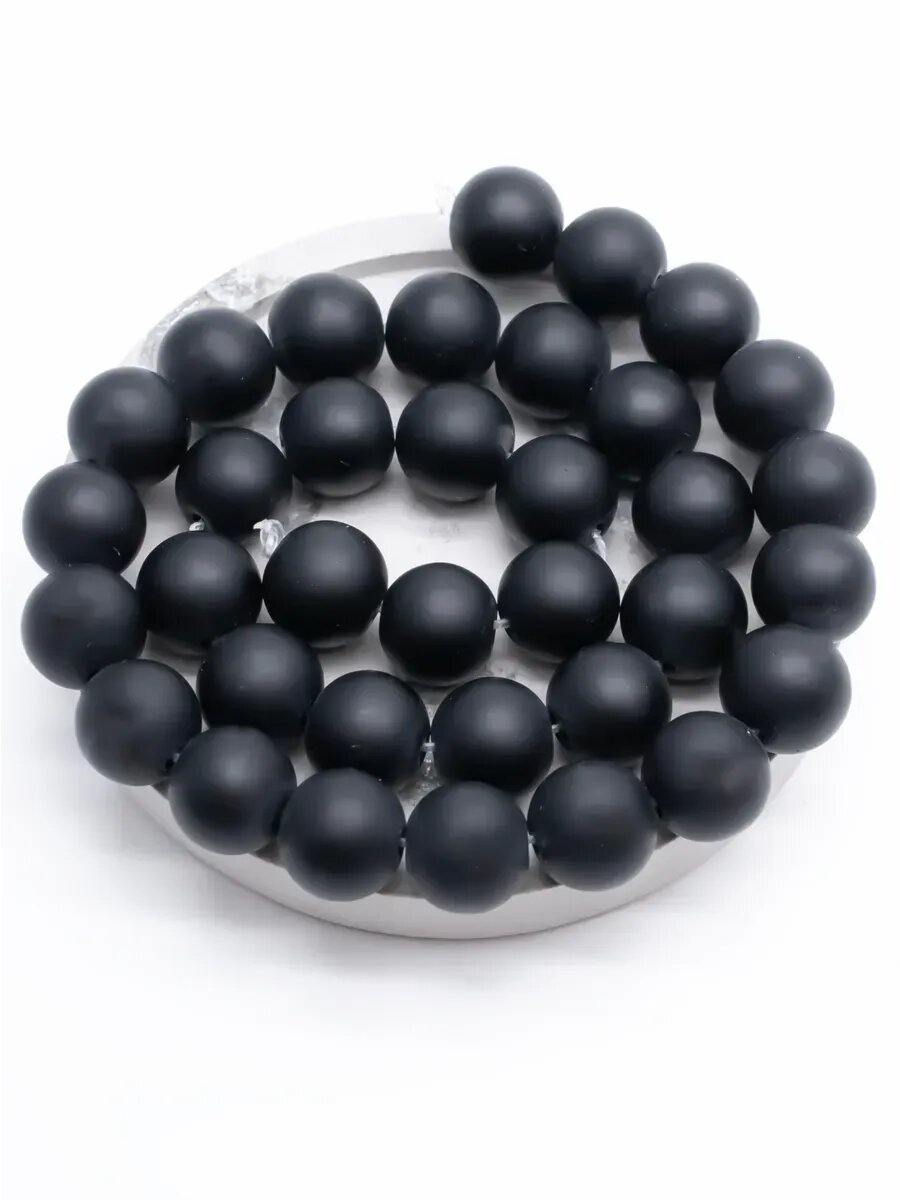 1444 Бусины черные матовые для вышивки и поделок 12мм 1 нить