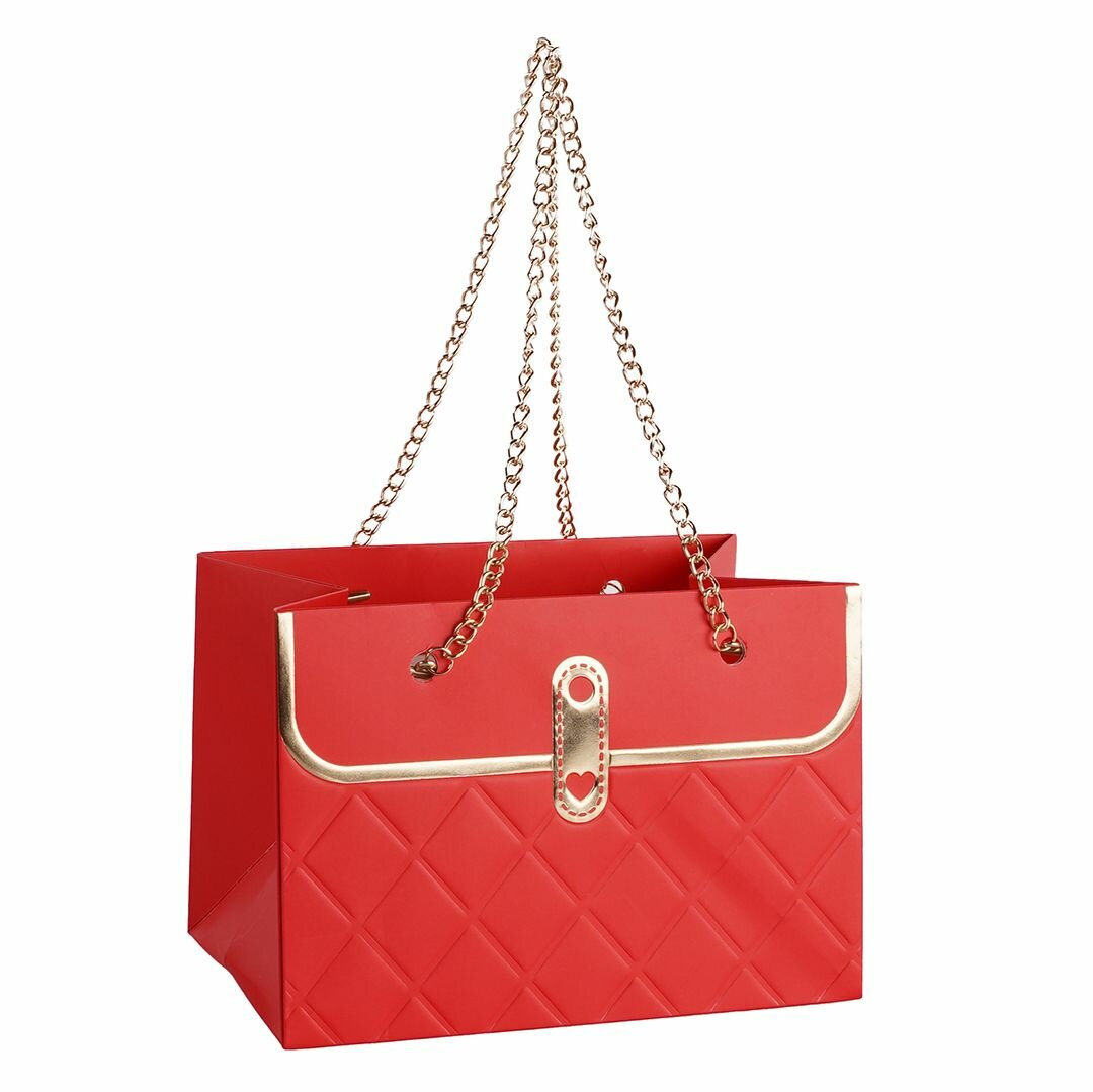 Пакет подарочный Дон Баллон для цветов, Дамская сумочка, красный, 18х15х12 см