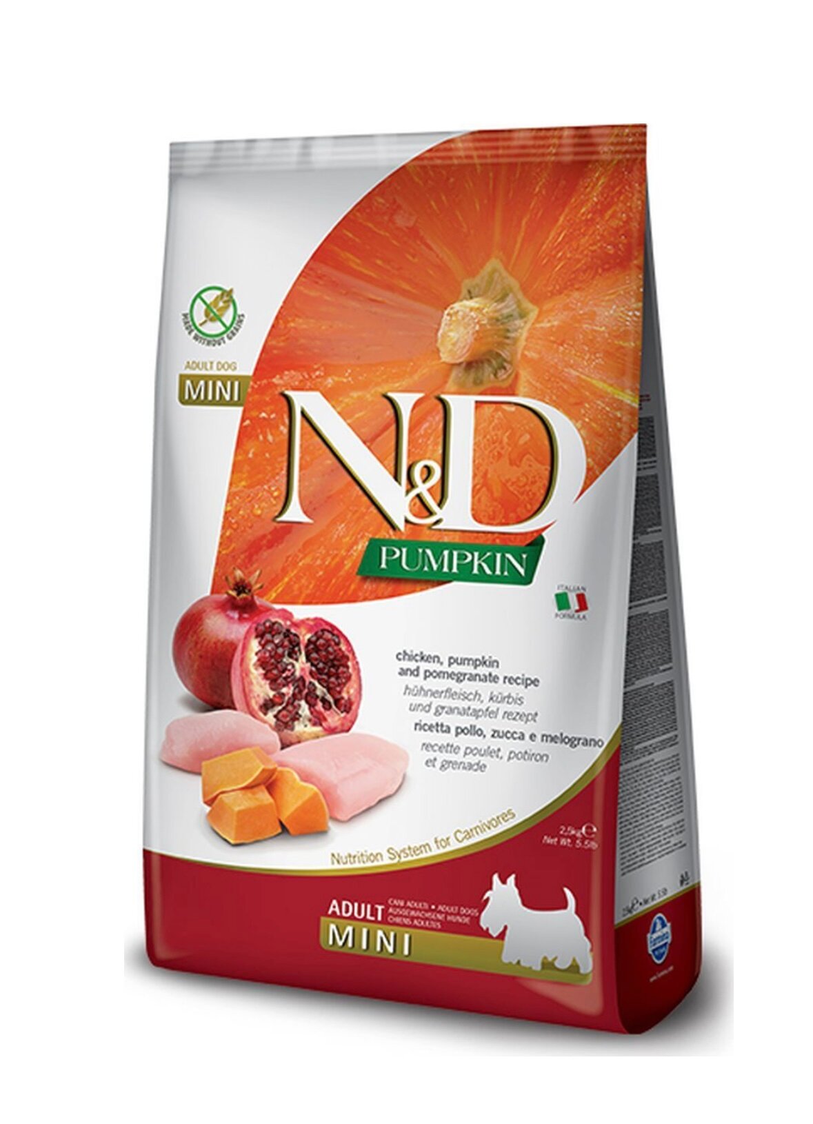 Сухой корм Farmina ND Dog Pumpkin Chicken / Pomegranate Adult MINI для взрослых собак мелких пород с курицей и гранатом, 2,5кг