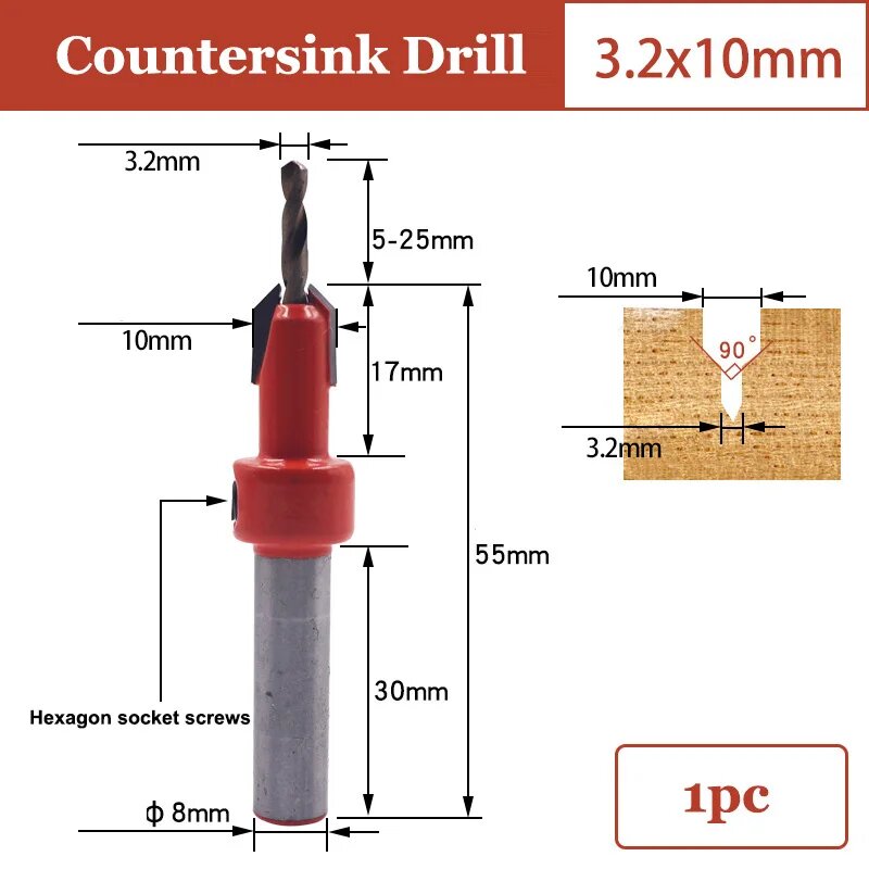 Набор сверл с зенкером, комплект из быстрорежущей стали с потайным шагом для работ по дереву и дереву, диаметр хвостовика 8-10 мм