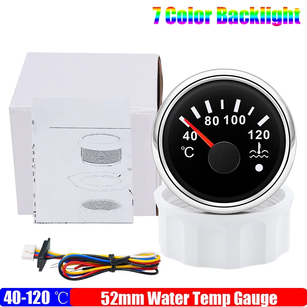 40-120 ℃ Датчик температуры воды с сигнализацией, 7 цветов, светодиодный, 52 мм, индикатор температуры воды, автомобиль, лодка, яхта, водонепроницаемый, 12 В, 24 В, на заказ BS