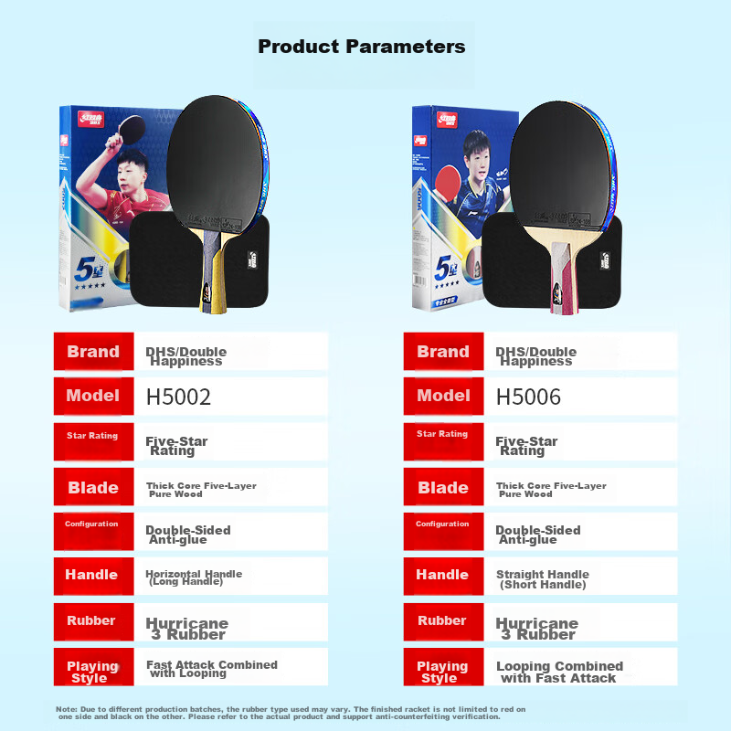 DHS (Double Happiness) Five-Star Penhold (Fast Delivery from Beijing Warehouse + 6 Balls + Racket Cover) Table Tennis Racket H5002 Penhold Single Racket