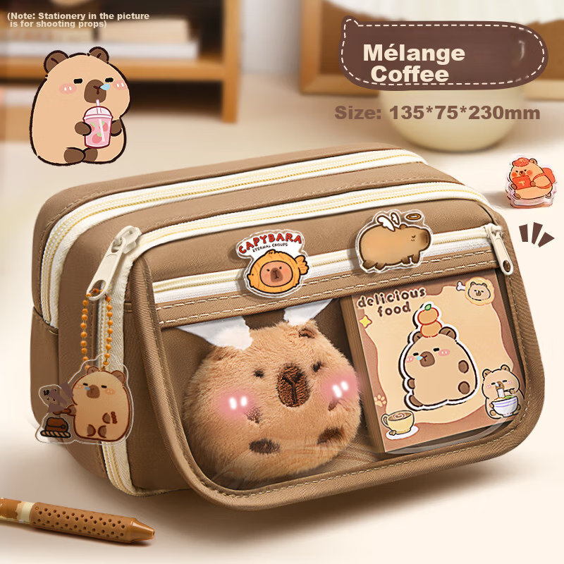 Shuxing Capybara Pencil Case for Women, 2024 New Style, Extra Large Capacity, High Aesthetic Value, Creative Stationery Box, Pencil Case for Elementary School Girls, Children's Multifunctional Storage Bag, Middle School Students, Multi-Layer