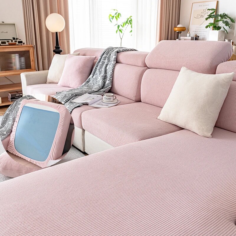 Розовый чехол на диван S-EMIGA, полиэстер, jacquard, L