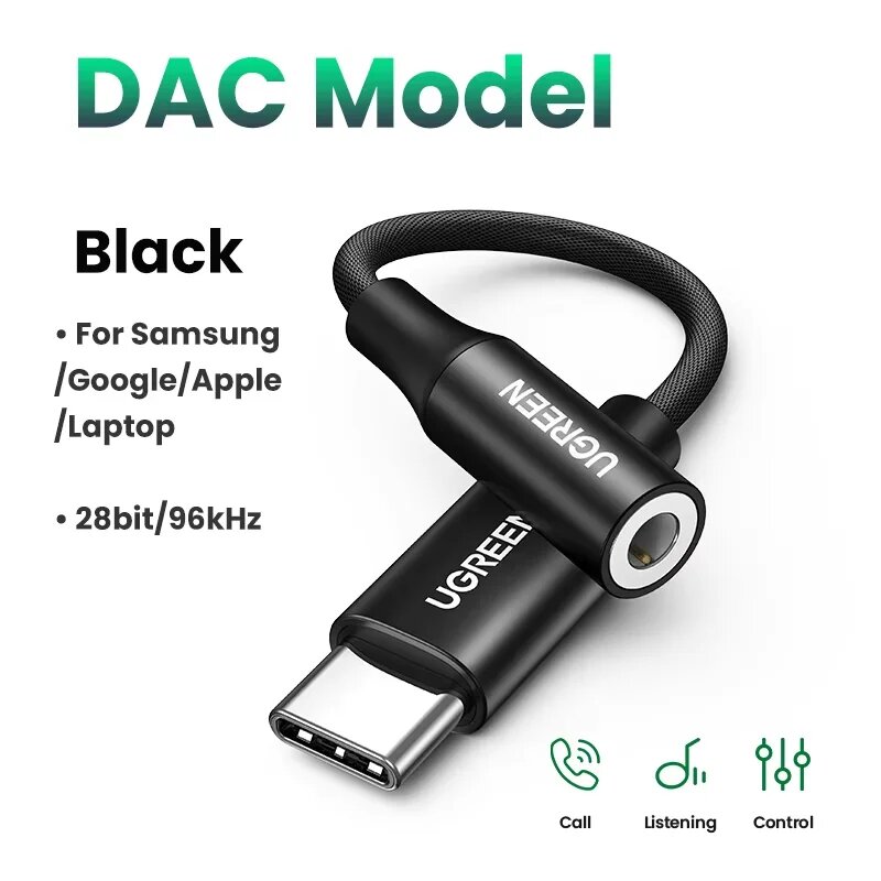 UGREEN Адаптер USB C на 3,5 мм DAC Metal Black