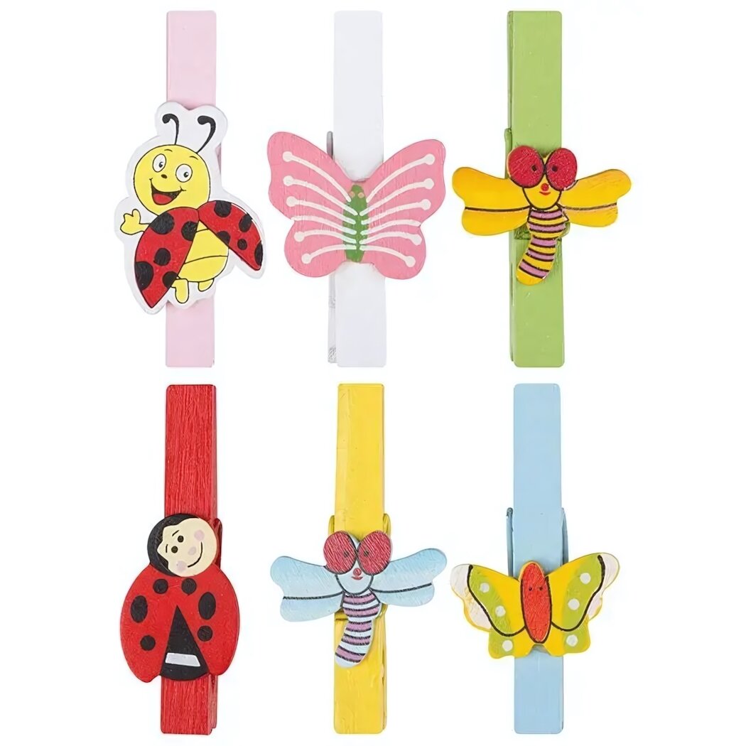 Прищепки декоративные «Летний день», комплект из 6 шт, пластик, цвета в ассортименте