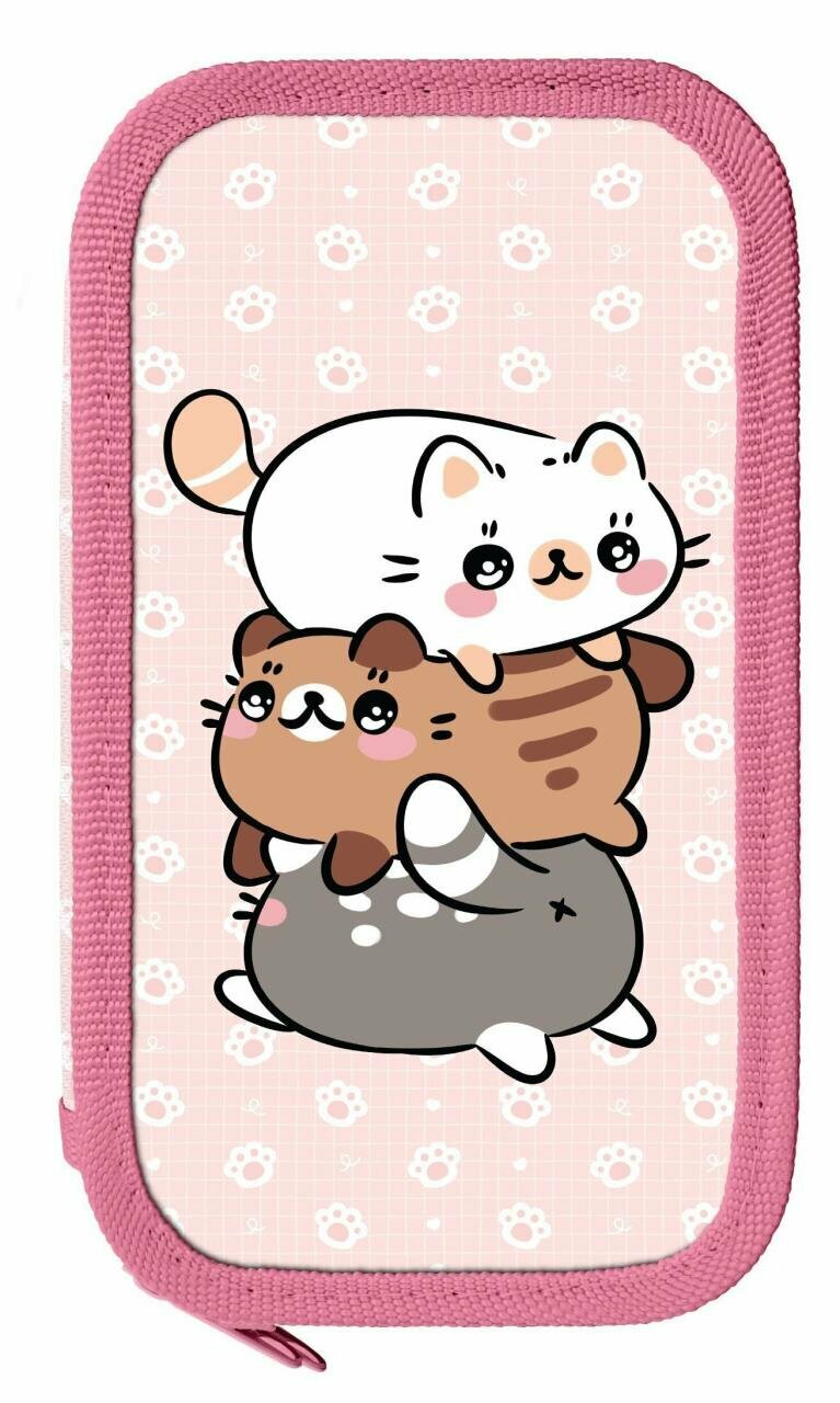 Пенал двухсекционны Schoolformat котики 190х105 мм розовы, картон