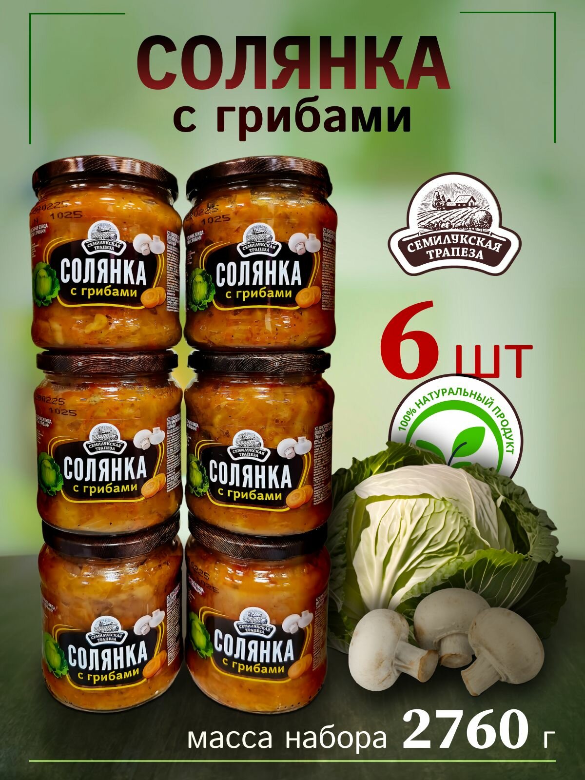 Солянка с грибами 6 шт. по 460гр. Семилукская трапеза, натуральный состав