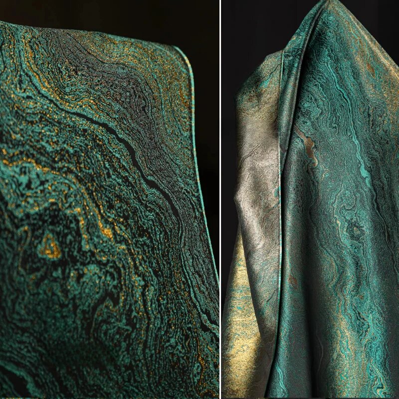 Зеленая золотая парча для пошива одежды 100x145cm