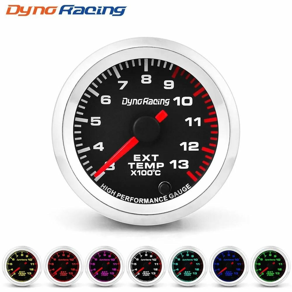 Датчик температуры выхлопных газов Dyno Racing 52 мм, 300-1300 C, 7 цветов подсветки, шаговый двигатель, точный EGT измеритель для авто