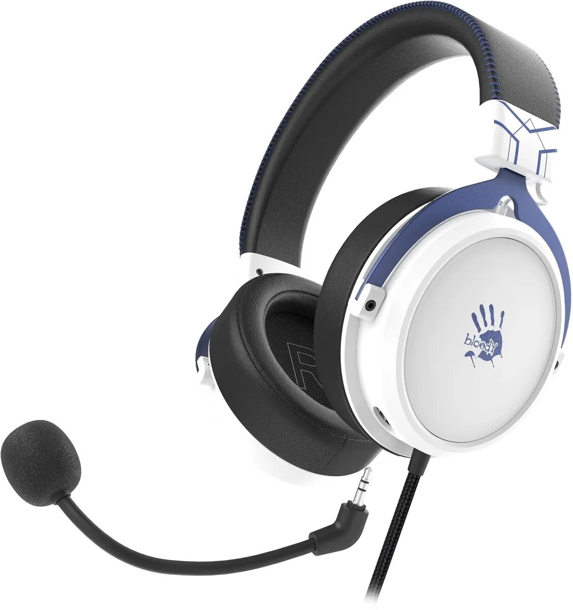 Наушники A4TECH Bloody M590i, для компьютера и игровых консолей, мониторные, проводные USB/3,5 мм, синий/белый