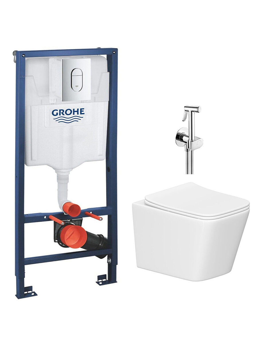 Инсталляция с унитазом и гигиеническим душем комплект: унитаз Helmken 35120001, сиденье, инсталляция Grohe, гиг. душ