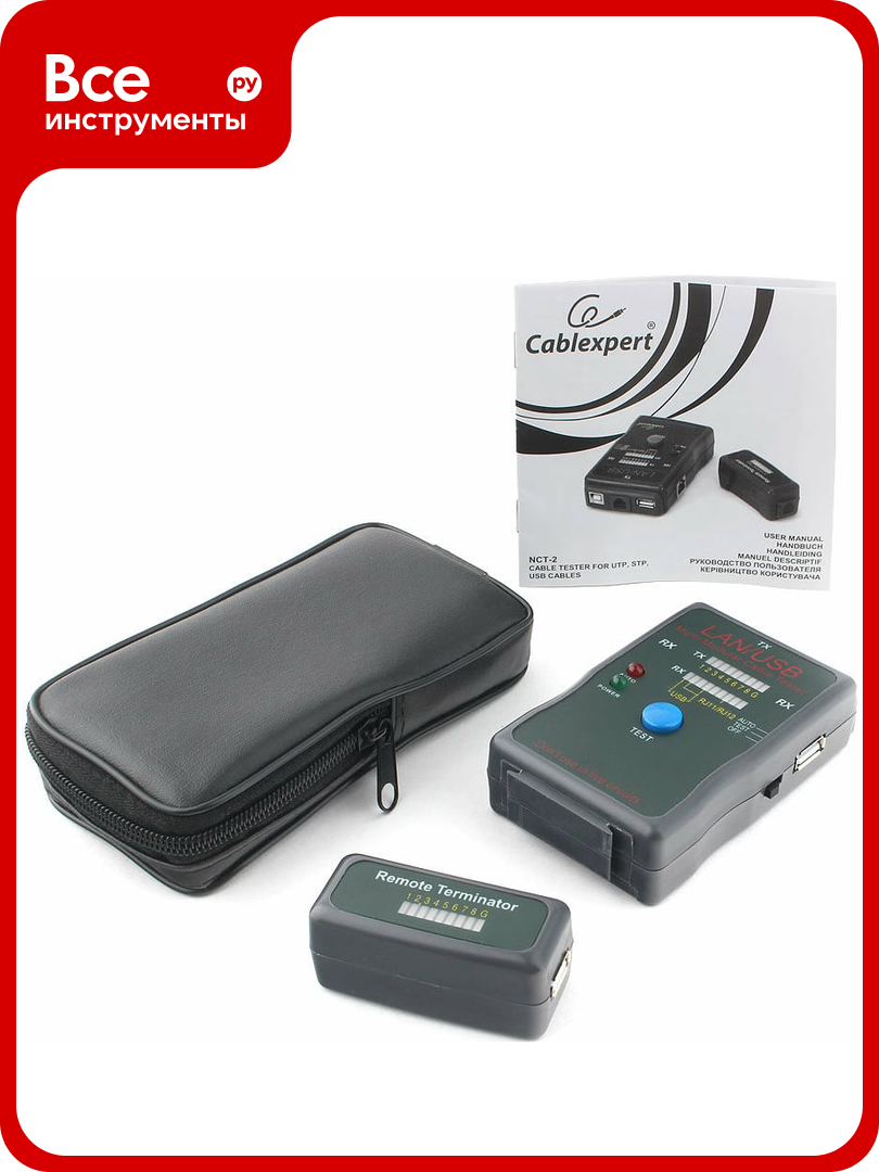 Тестер Cablexpert LAN 100/1000 Base-TX, для UTP, STP, RJ-11, USB-кабеля NCT-2, кабельной сети, обрыв