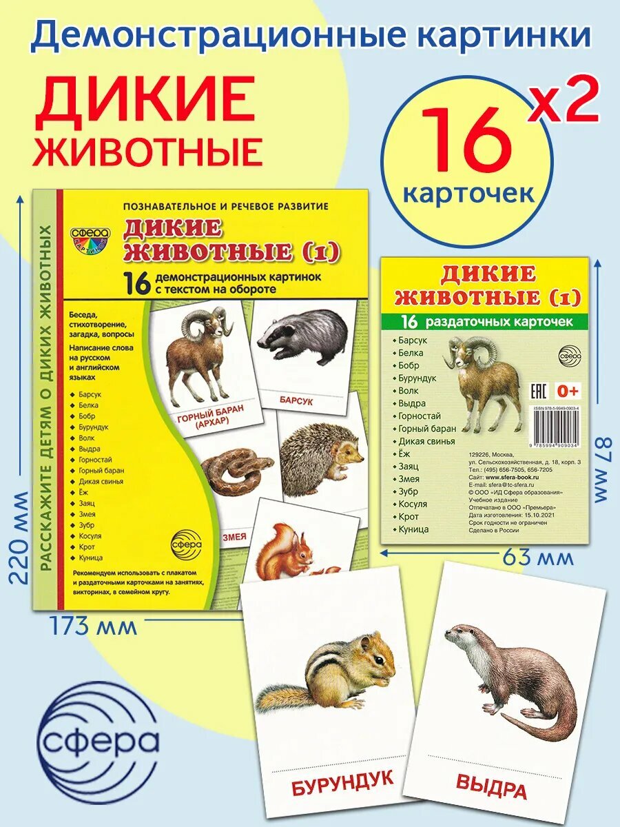 Т. В. Цветкова. Демонстрационные картинки "Дикие животные" (2 формата). Познавательное и речевое развитие