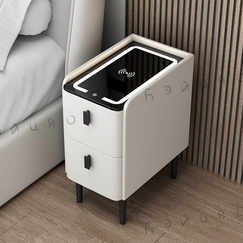 Умная тумбочка из массива дерева с 2 ящиками Беспроводная зарядка LED1