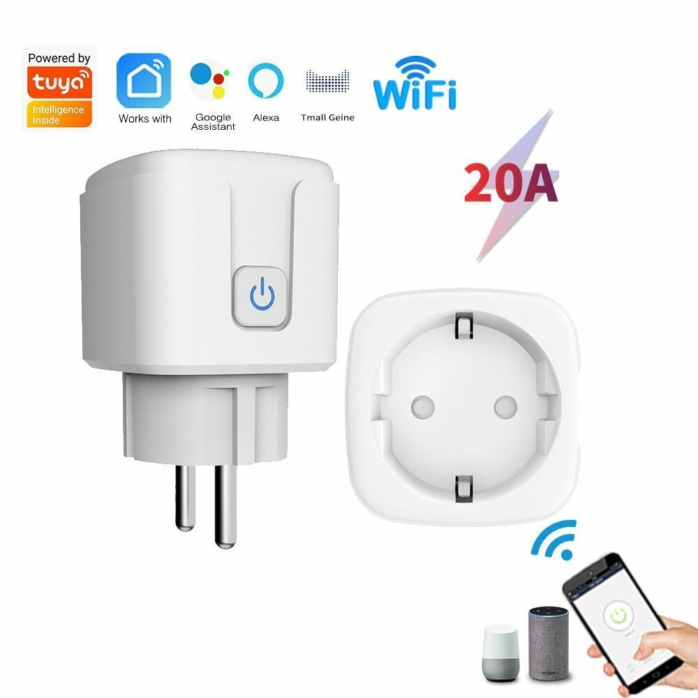 Умная розетка Tuya 20A / розетка с Алисой и WIFI