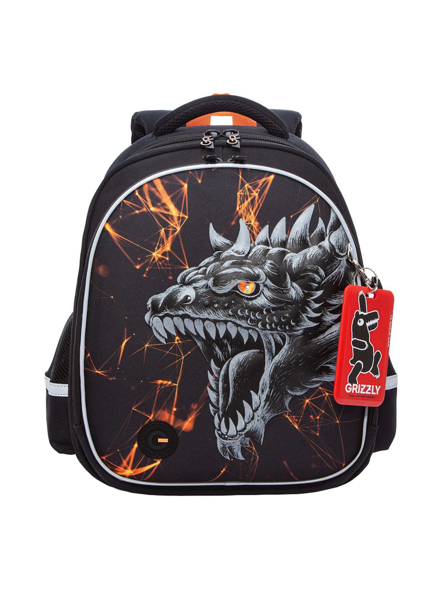 Школьный ранец формованный для мальчиков GRIZZLY RAz-587-18, черный-оранжевый, 28х36х20