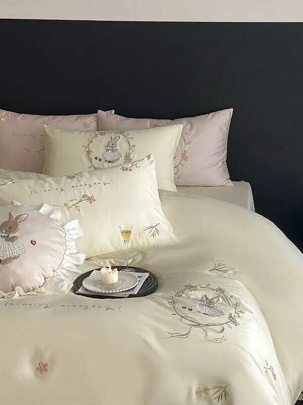 Комплект постельного белья, Мако-сатин, Односпальный, наволочки 48x74 床上用品套装，Maco-真丝，单人款，48x74 勺子枕