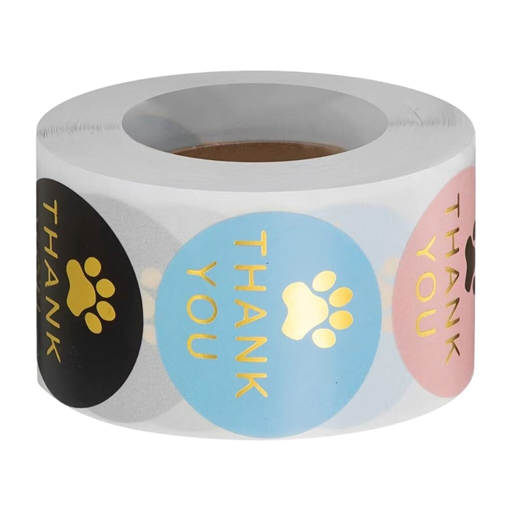 Собачьи лапы печатают этикетки с наклейками «Спасибо» Декоративные наклейки для упаковки