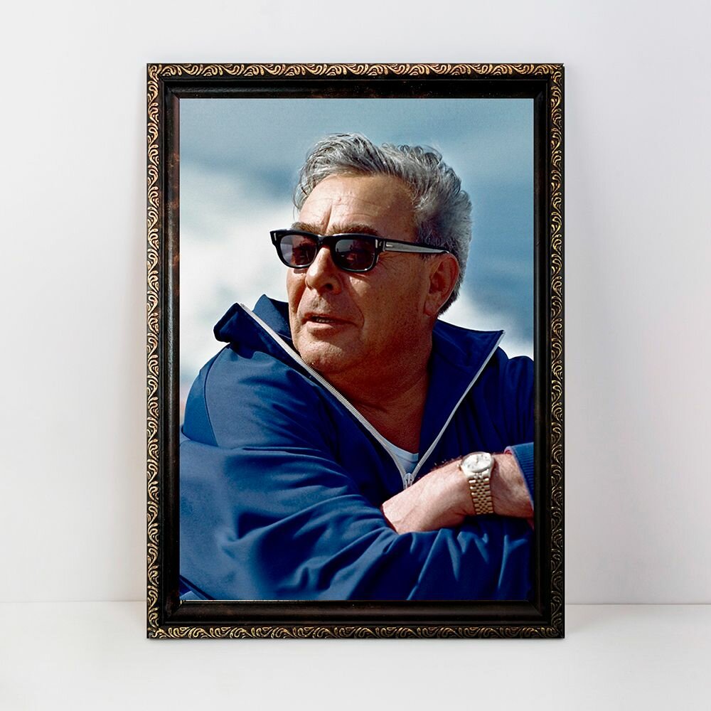 Портрет Брежнева Л. И. в багетной темно-коричневой рамке / А-4 (21x30 см.)