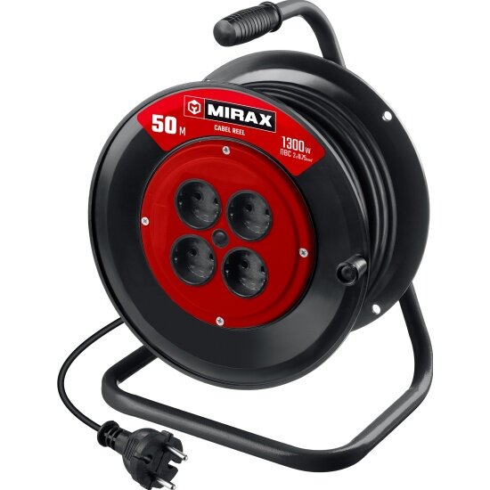 Mirax Удлинитель на катушке ПВС, 2 х 0.75 мм2, 50 м, 1300 Вт, (55052-50)