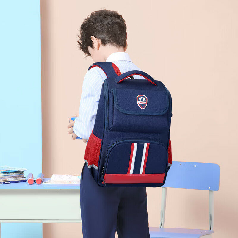 V.NINE Schoolbag for Primary School Boys And Girls, Spine-Protecting And Load-Reducing Children's Backpack for Grades 1-3 Blue with Red