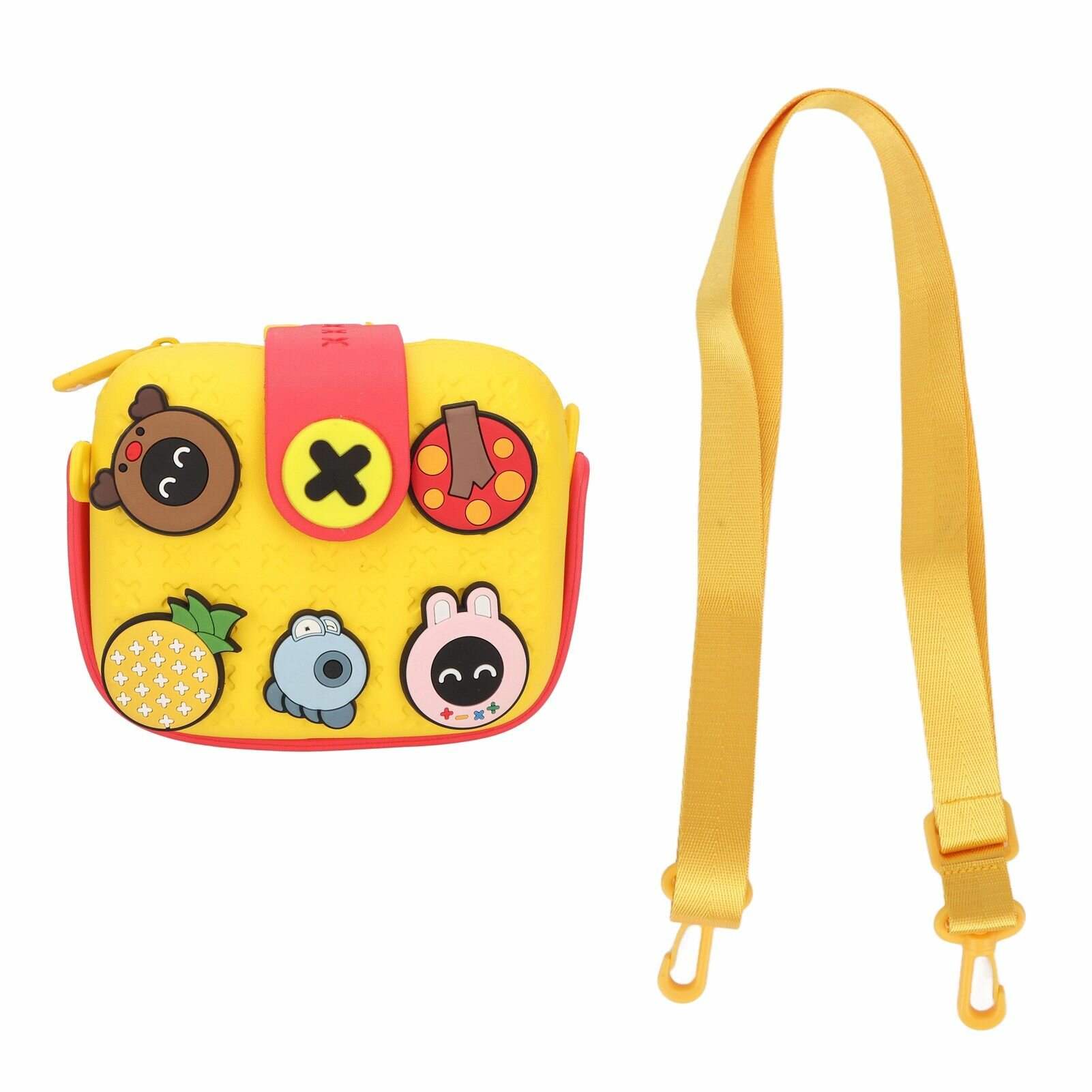 Детский чехол для фотоаппарата с героями мультфильмов, большая вместительная сумка через плечо для мальчиков и девочек, желтый, разноцветный буферный корпус, регулируемый плечевой ремень