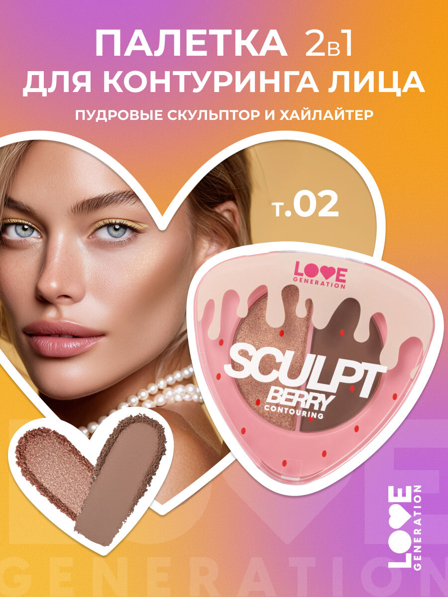 Палетка для контуринга лица Love Generation SculptBerry, тон 02 berry dream / тёмно-коричневый, золотистый