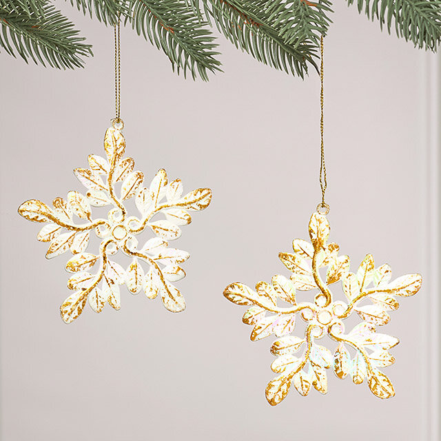 Набор елочных игрушек Снежинки Rainbow Glow 11 см белые с золотым, 2 шт, Winter Deco, 1000426